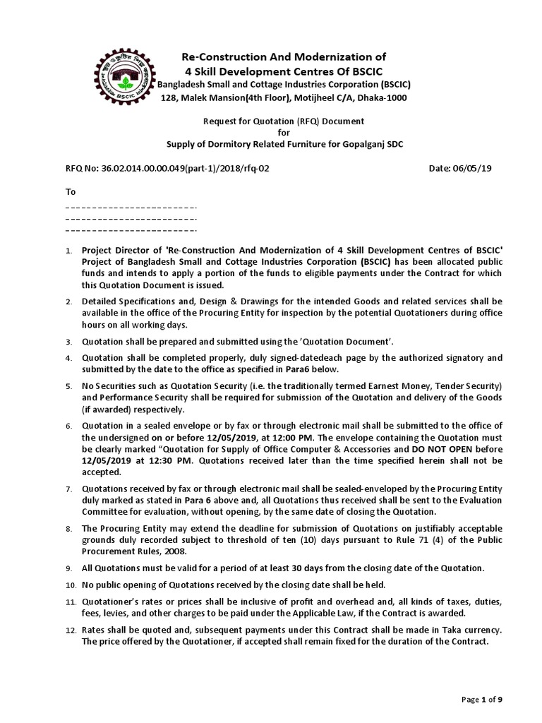 RFQ Method Document Sample | PDF | Taxes | Specification (Technical Standard)