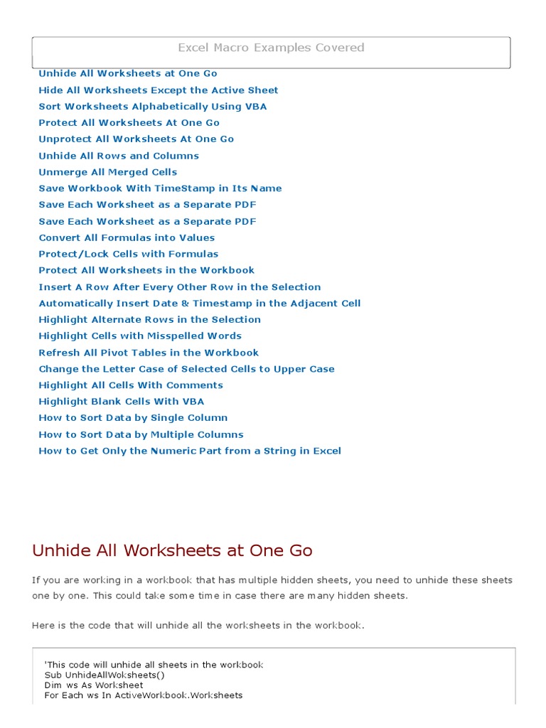24 Useful Excel Macro | Download Free PDF | Worksheet | Microsoft Excel