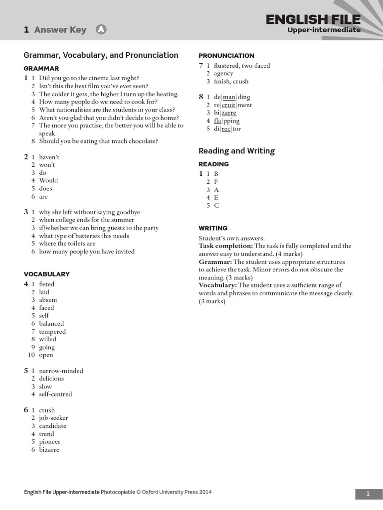 English File: Answer Key | PDF | English Language | Vocabulary