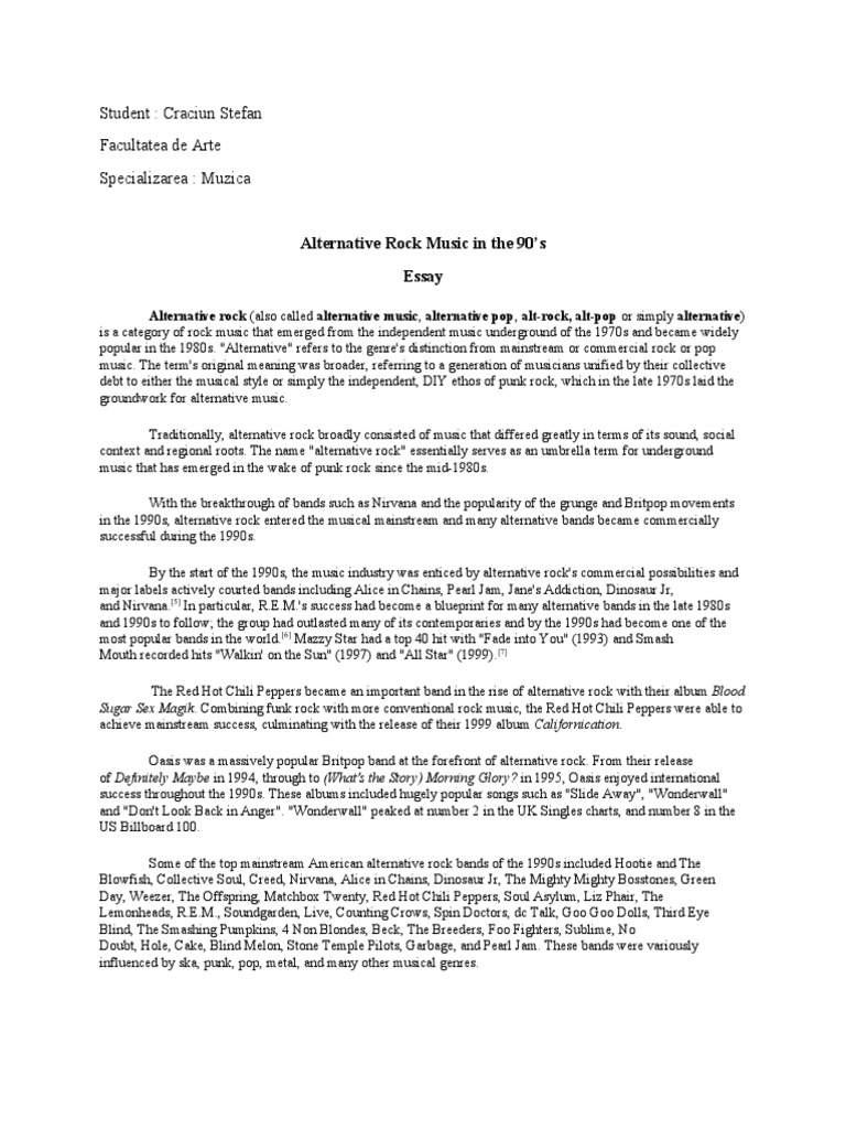 Alternative Rock Essay | PDF | Alternative Rock | Rock Music