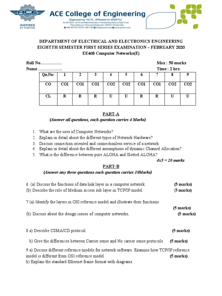 Analysis of a Computer Networks Exam Assessing Knowledge of Networking ...