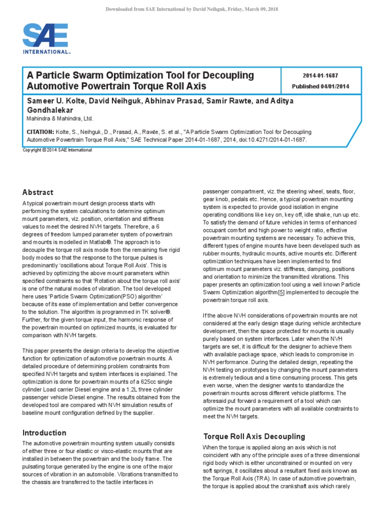 A Particle Swarm Optimization Tool For Decoupling Automotive Powertrain ...
