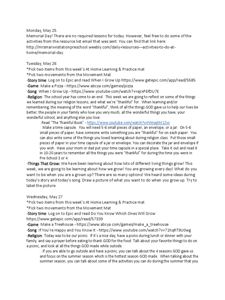 Preschool At-Home Learning Guide | PDF