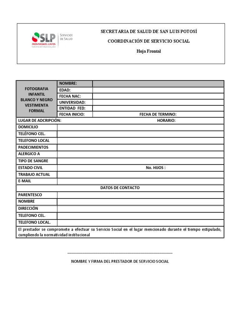 Formato Servicio Social Salud SLP | PDF