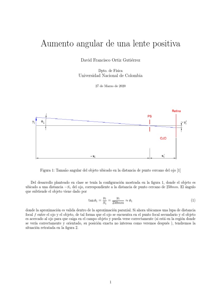 Aumento Angular con Lente Positiva | PDF | Óptica | Atómico