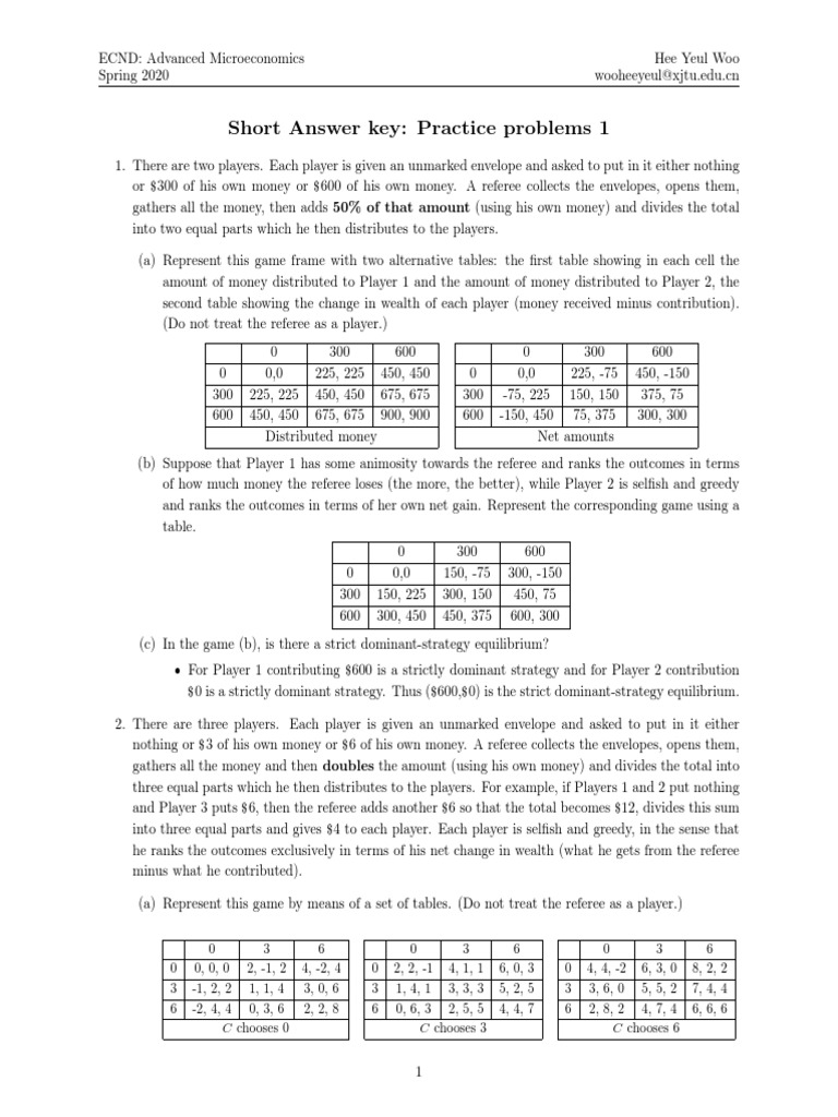 Short Answer Key: Practice Problems 1 | PDF | Mathematical And Quantitative Methods (Economics ...