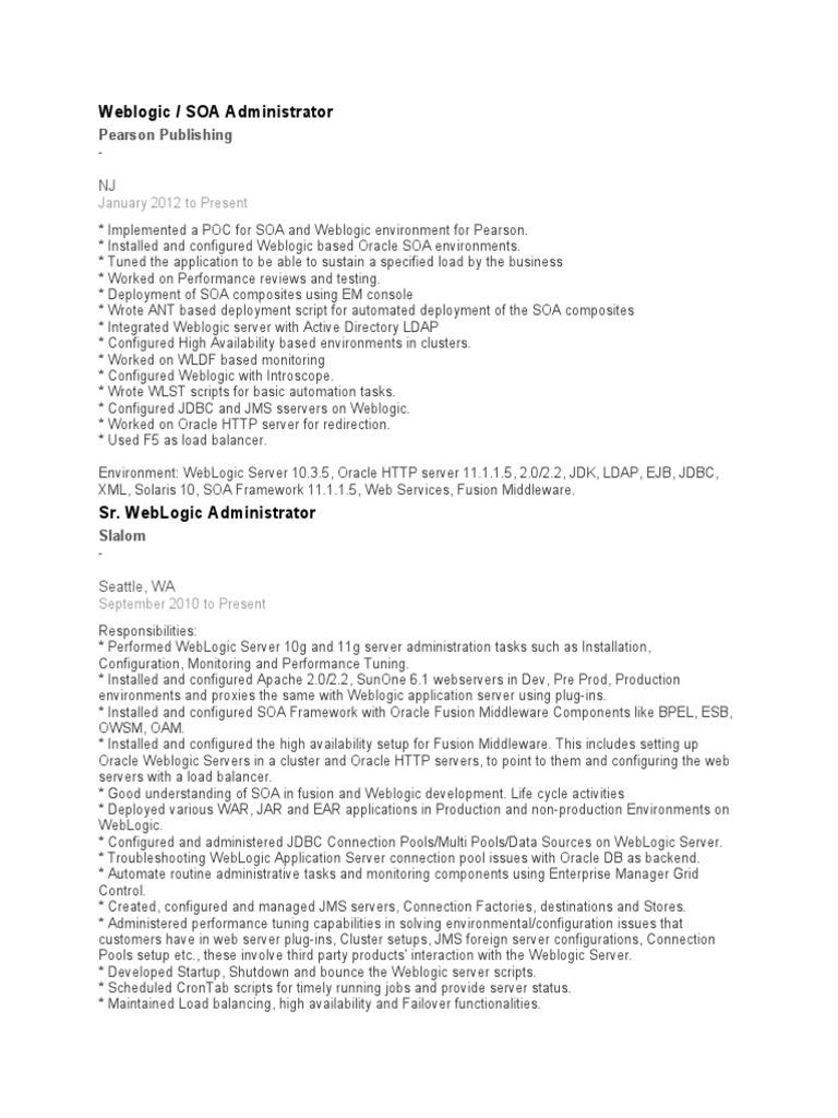 Soa Sample Resume | PDF | Application Server | Java Platform