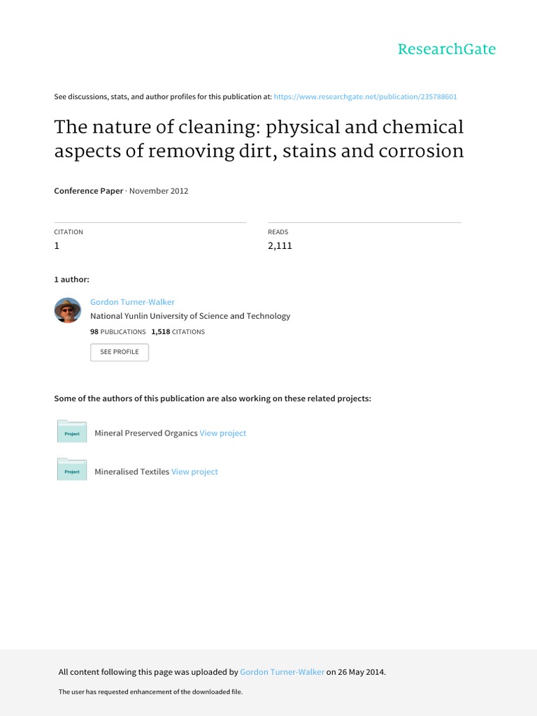 The Nature of Cleaning Physical and Chemical Aspects of Removing Dirt ...
