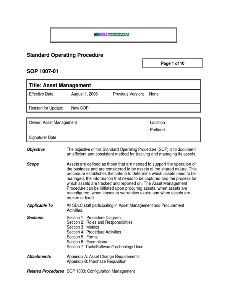 Standard Operating Procedure: Objective | PDF | Asset Management ...