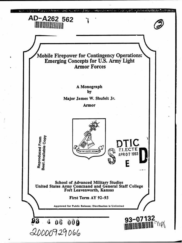 Emerging Concepts For U.S. Army Light Armor Forces: by Major James W ...