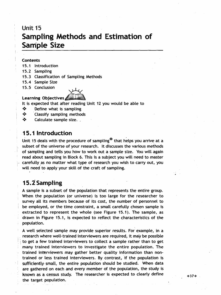 Unit-15 Sampling Methods and Estimation of Sample Size PDF | PDF ...
