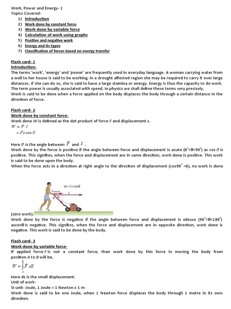 Work, Power, and Energy Concepts | PDF | Potential Energy | Force