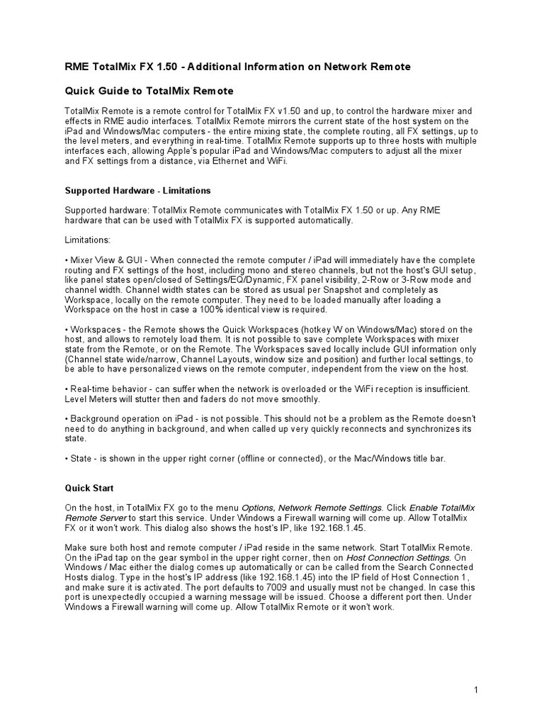 Quick Guide To TotalMix Remote PDF | PDF | Graphical User Interfaces ...