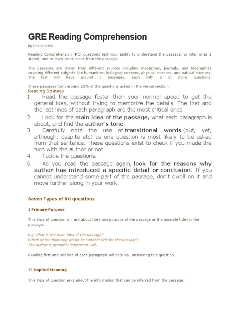 GRE Reading Comprehension: Author Has Introduced A Specific Detail or ...