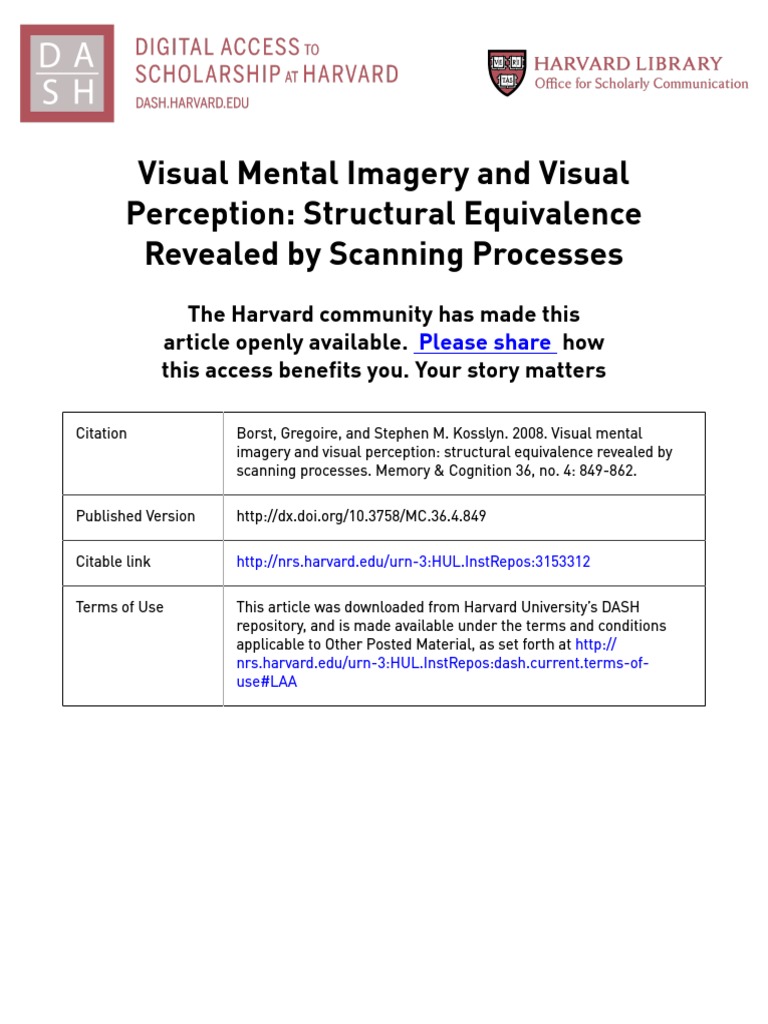 Kosslyn VisualMentalImagery PDF | PDF | Mental Image | Correlation And ...