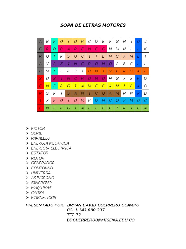 Sopa de Letras: Motores y Energía | PDF