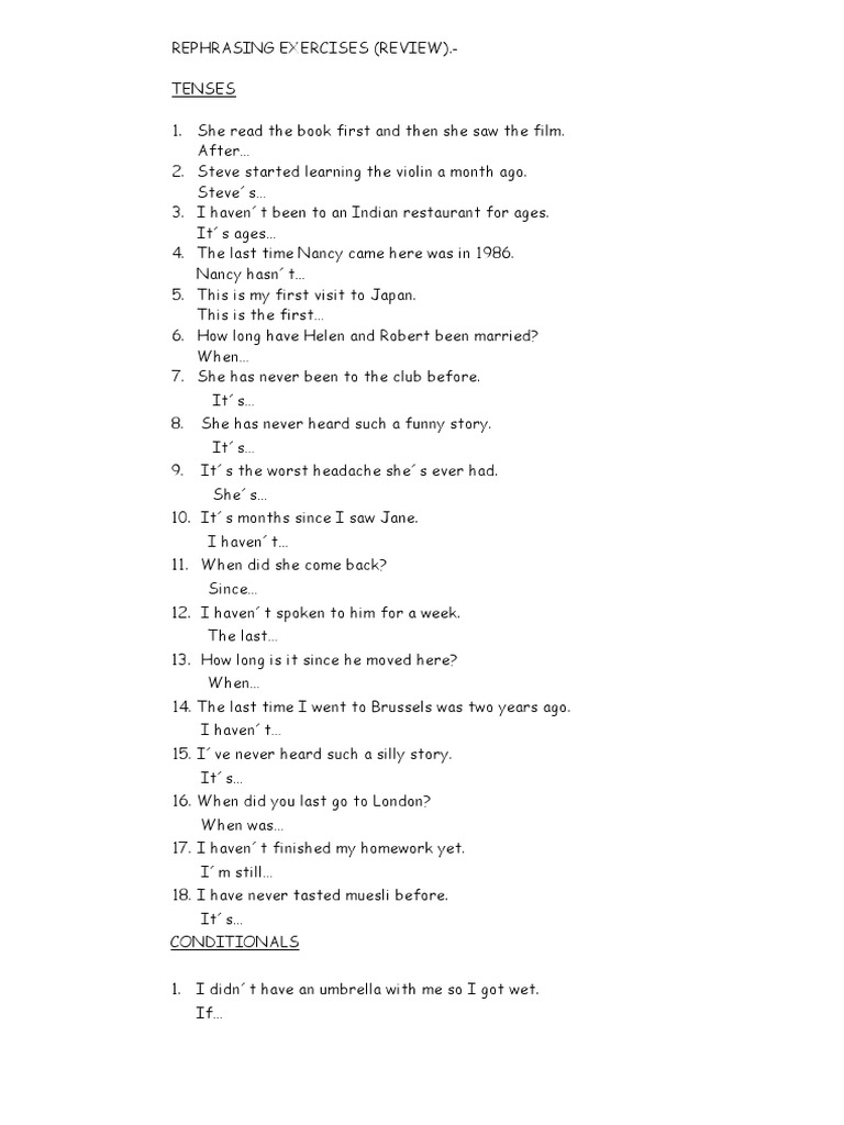 Rephrasing Exercises | PDF