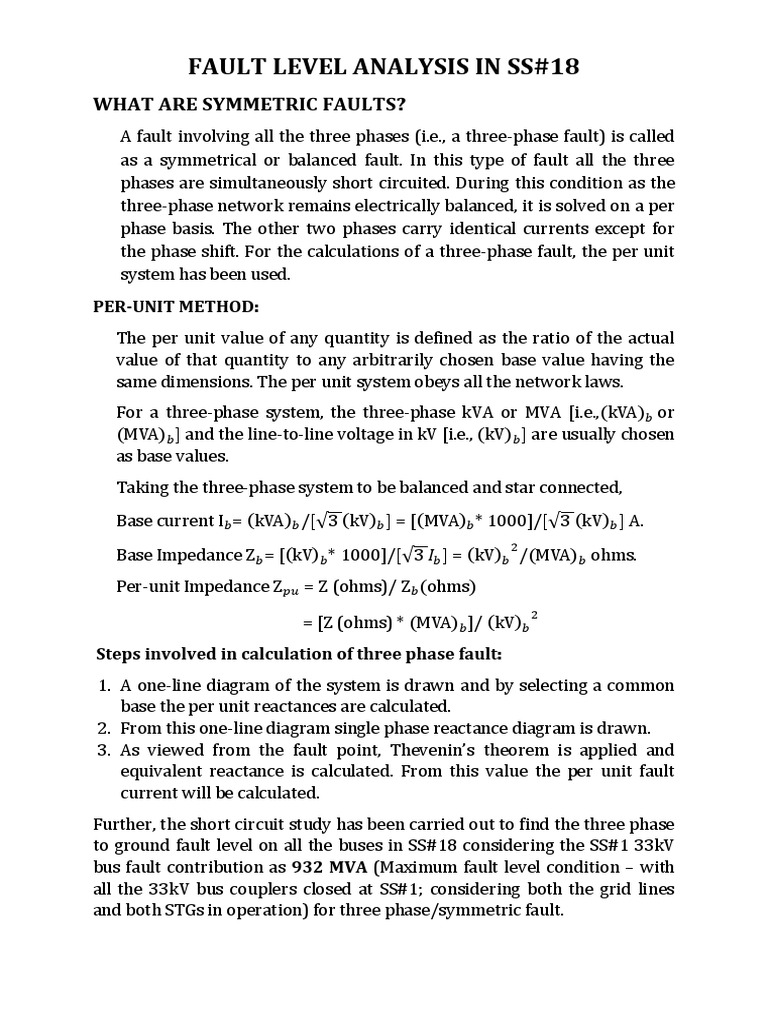 Fault Level Analysis in SS#18. | PDF | Electrical Impedance | Transformer