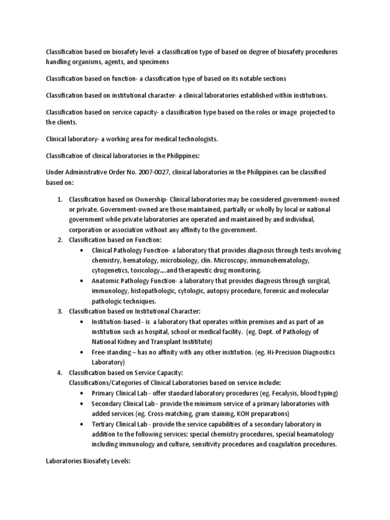 Classification Based On Biosafety Level | PDF | Pathology | Medical ...