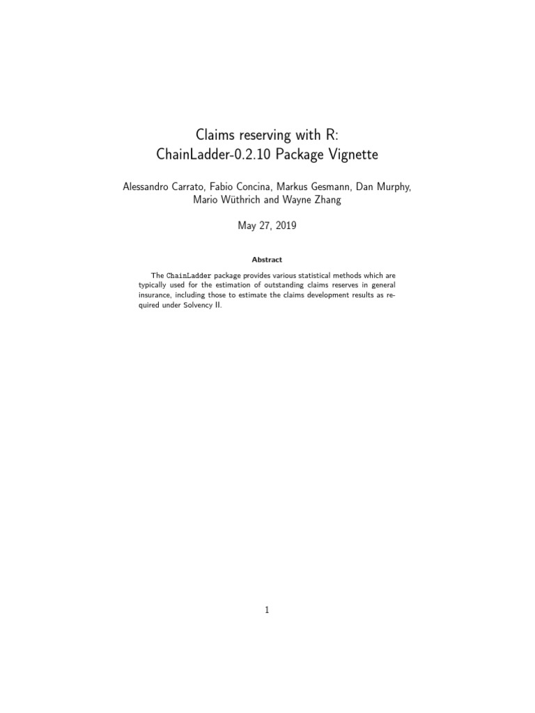 Claims Reserving With R: Chainladder-0.2.10 Package Vignette | PDF ...