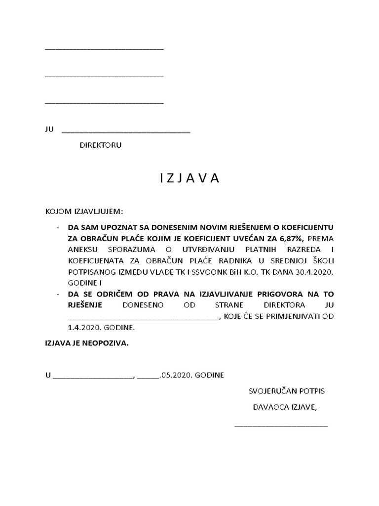 Izjave o Odricanju Za Nove Koeficijente PDF | PDF