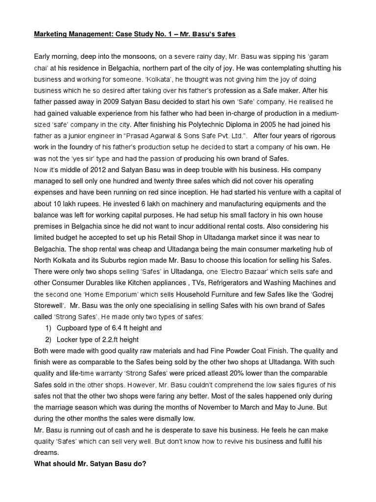Case Study-Mr. Basu Safe - STP | PDF | Retail | Economies