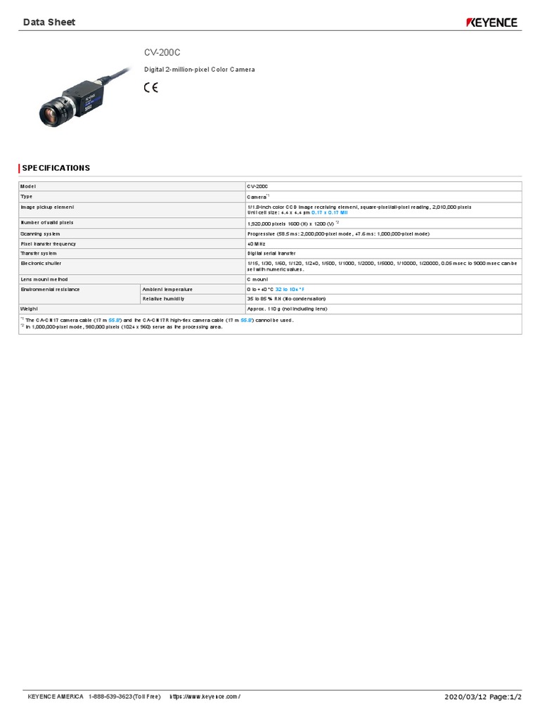 CV-200C Datasheet PDF | PDF | Camera | Pixel