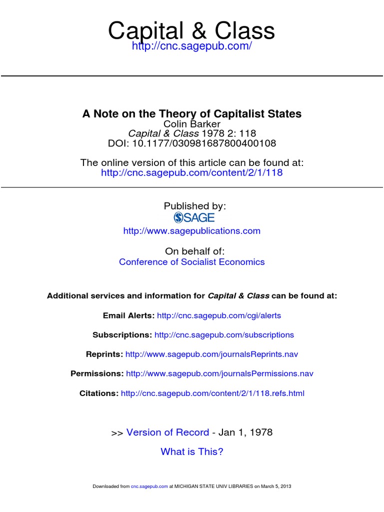 A Note On Theories of The Capitalist State Barker | PDF | Capitalism ...
