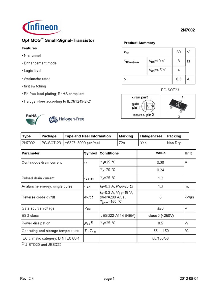 2N7002H6327XTSA2 | PDF | Field Effect Transistor | Diode