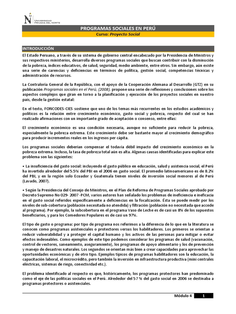 Programas Sociales en Perú | PDF | Perú | Politica social
