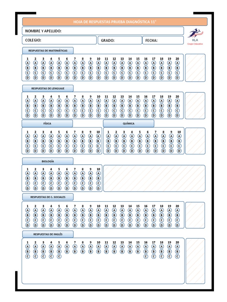 Hoja de Respuestas Prueba Diagnóstica 2020 | PDF | Science | Bienestar