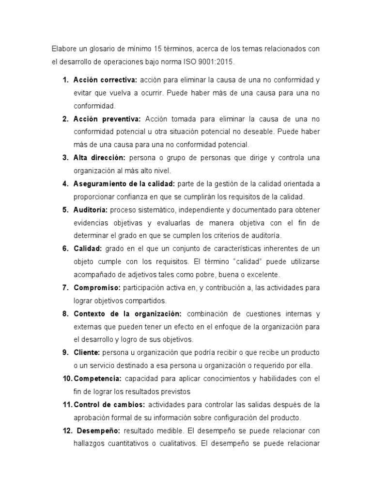 Glosario Terminos Iso 9001:2015 | PDF | Gestión de la calidad | Calidad ...