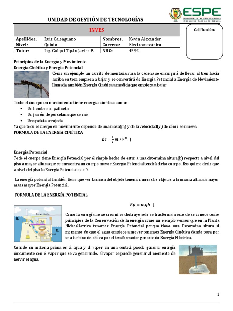Energía Cinética y Potencial para Niños | PDF | Energía potencial ...