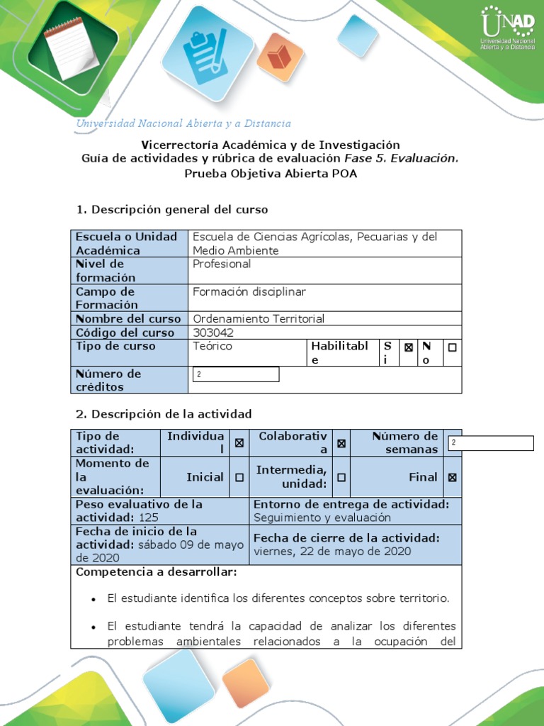 Guía de Actividades y Rúbrica de Evaluación - Fase 5 - Evaluación. Prueba Objetiva Abierta (POA ...