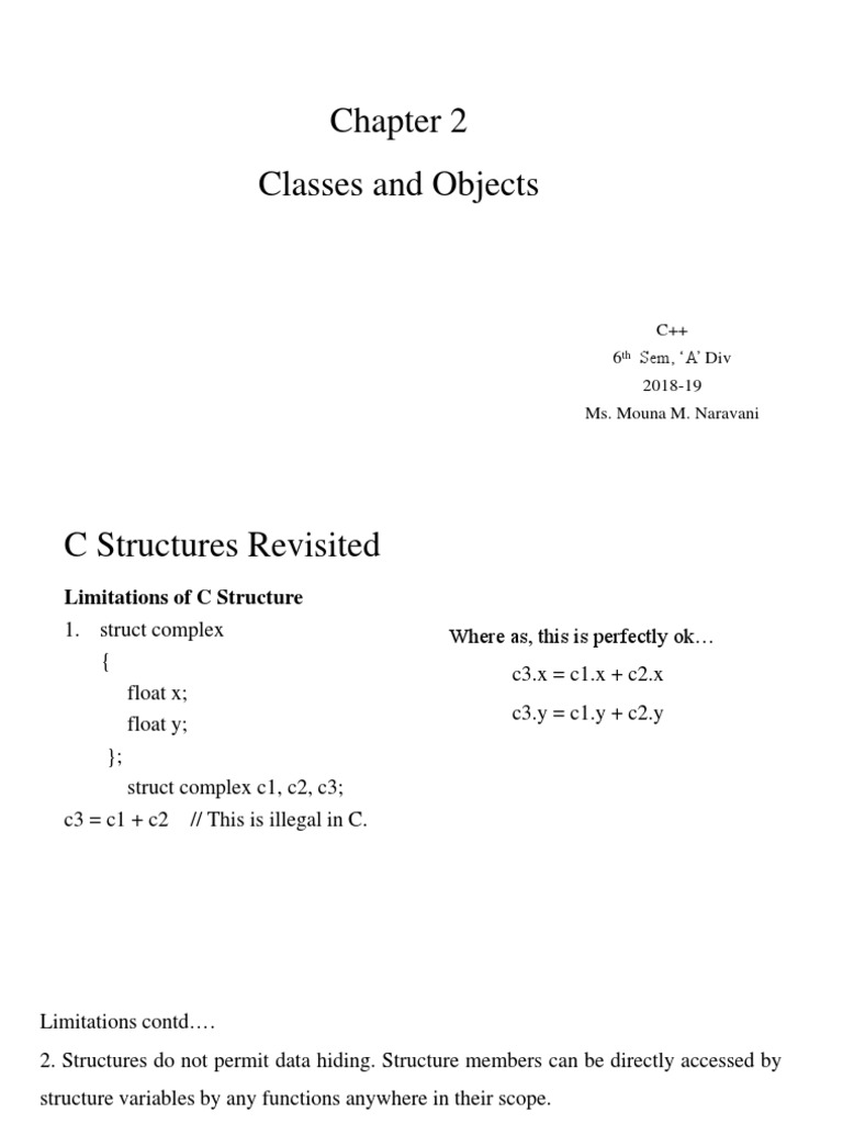 Classes And Objects C 6 Sem A Div 2018 19 Ms Mouna M Naravani Pdf Class Computer
