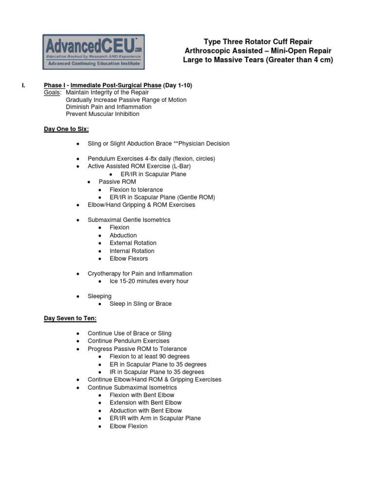 Type Three Rotator Cuff Repair Arthroscopic Assisted - Mini-Open Repair ...