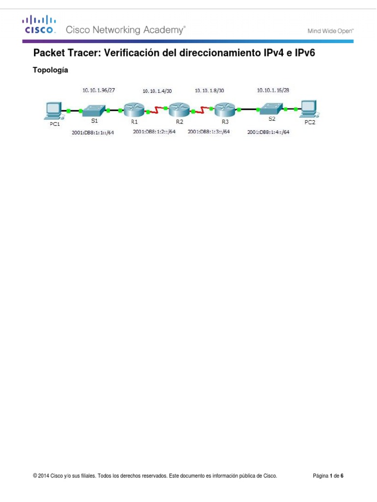 8.3.2.5 Packet Tracer - Verifying IPv4 and IPv6 Addressing Instructions | PDF | Yo Pv6 ...