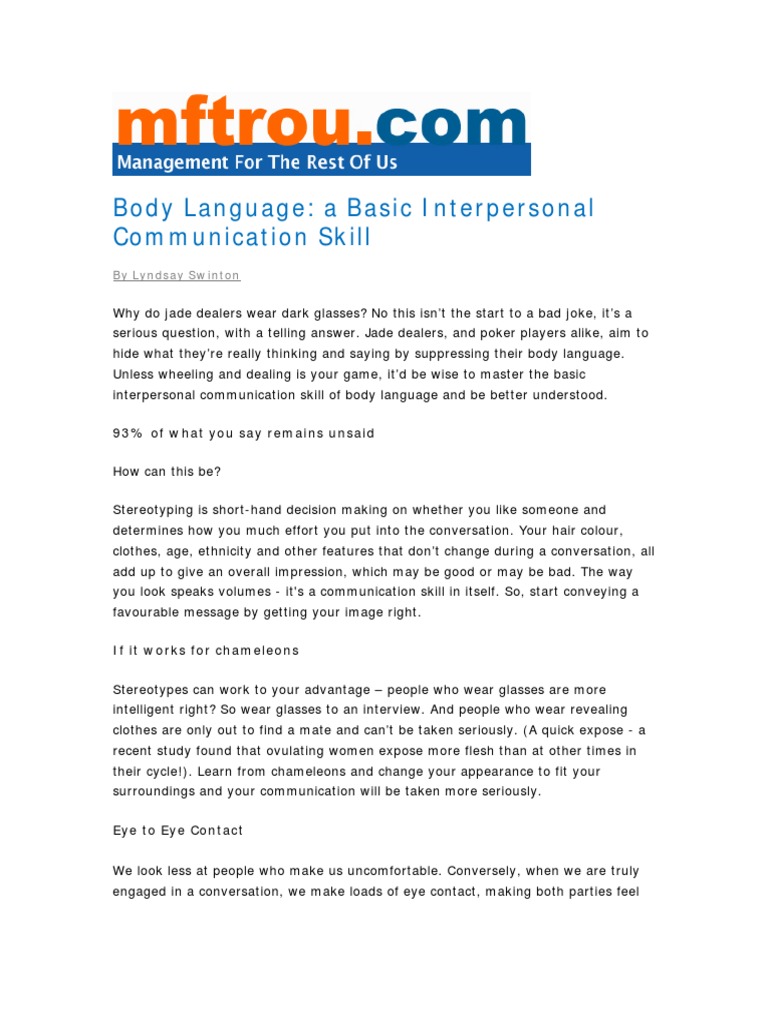 Body Language: A Basic Interpersonal Communication Skill: by Lyndsay ...