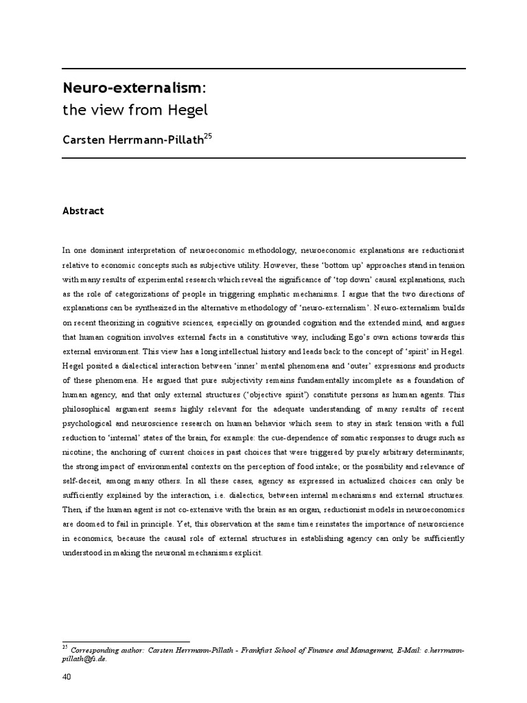 The View From Hegel: Neuro-Externalism | PDF | Reductionism | Concept