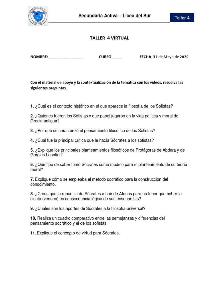 Taller Virtual sobre Sofistas y Sócrates | PDF