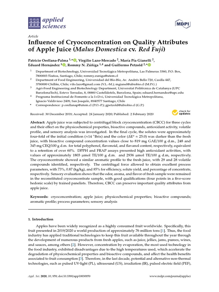 2020, Influence of Cryoconcentration On Quality Attributes of Apple ...