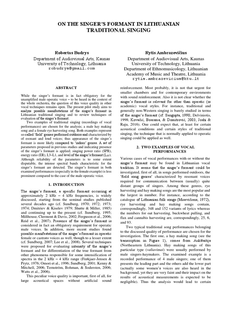 Singer's Formant in Lithuanian Singing | PDF | Singing | Human Voice