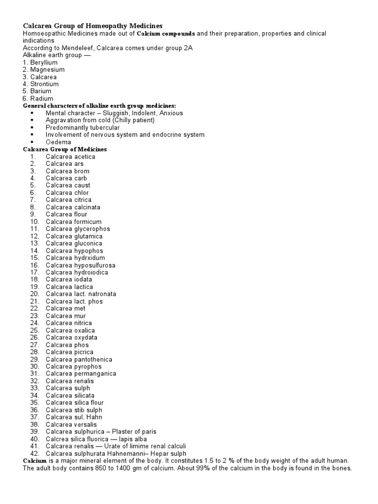 Calcarea Group of Homeopathy Medicines | PDF | Vitamin D | Calcium