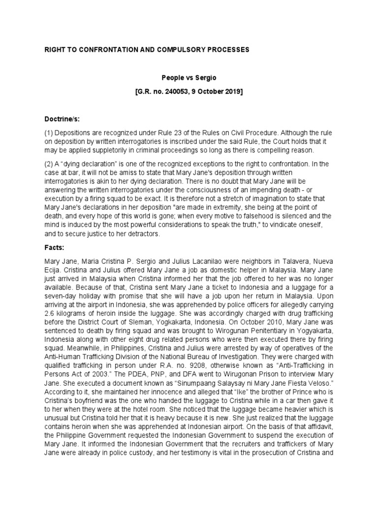 Right To Confrontation and Compulsory Processes | PDF | Deposition (Law ...