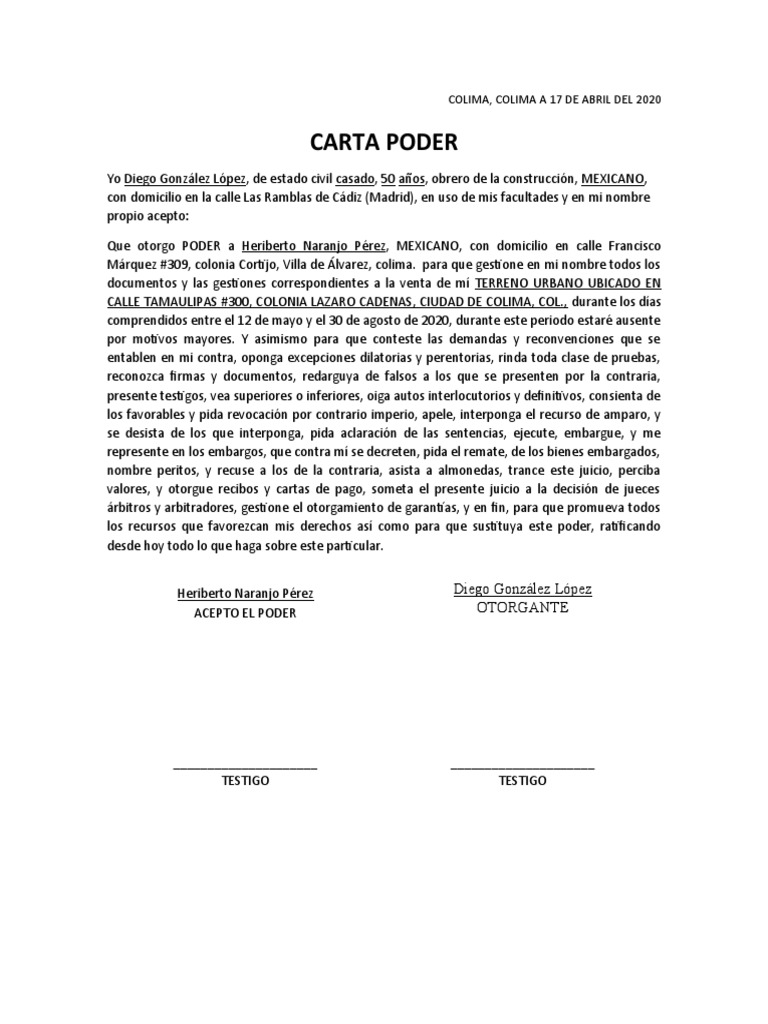 Carta Poder Venta de Terreno | PDF