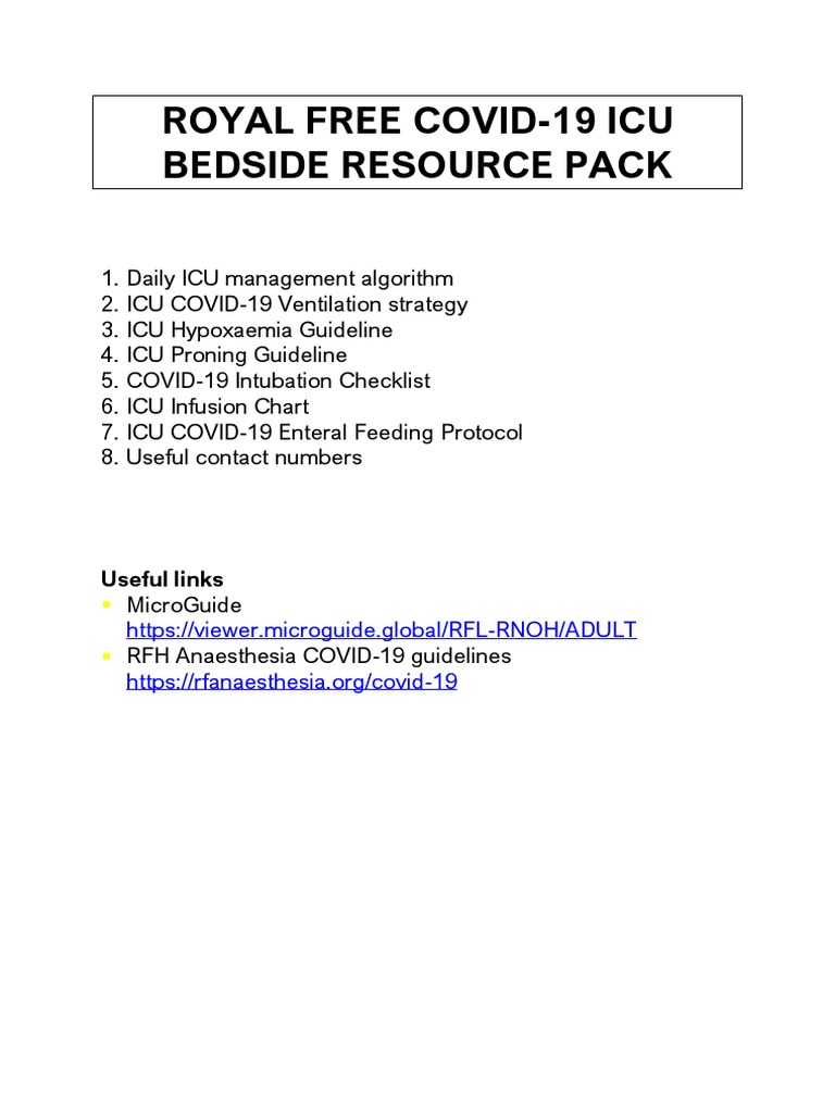 RFH COVID-19 ICU Resource Pack FULL PDF | PDF | Hypoxia (Medical ...