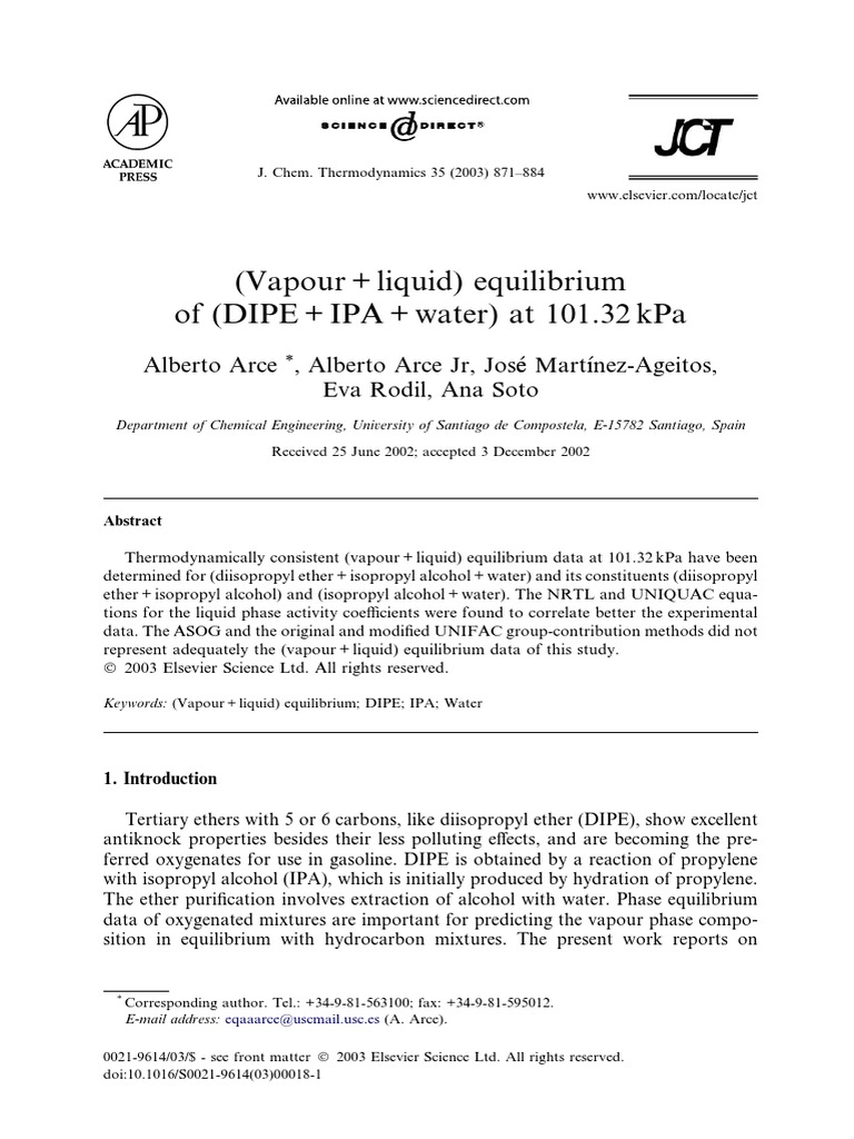 VLE DIPE+IPA+H2O at 1 Atm | PDF | Mathematical Physics | Physical Sciences