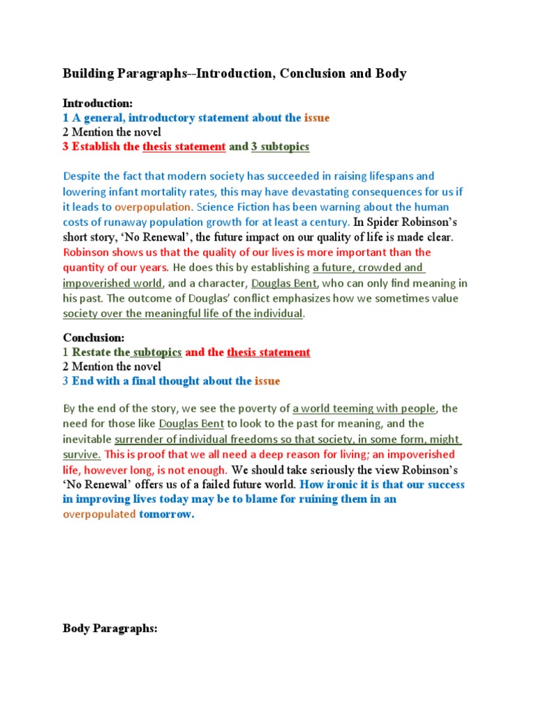 Building Paragraphs - Introduction, Conclusion and Body: 1 A General ...