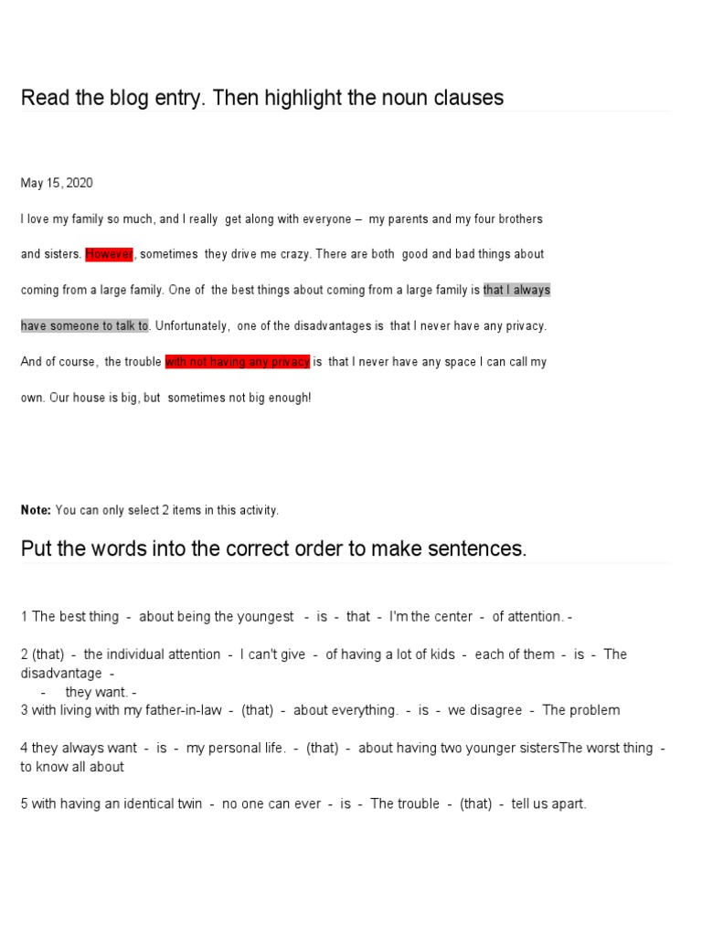 Read The Blog Entry. Then Highlight The Noun Clauses | PDF