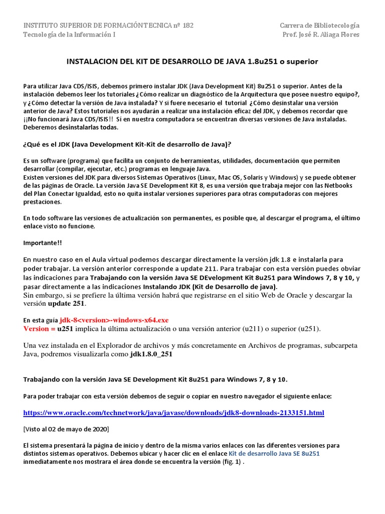 Guía 1_Instalación del KIT de desarrollo de Java 1.8u251 | PDF | Java (lenguaje de programación ...